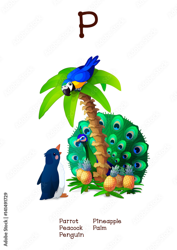 English Alphabet series of Amusing Animals letter P Stock-Vektorgrafik ...