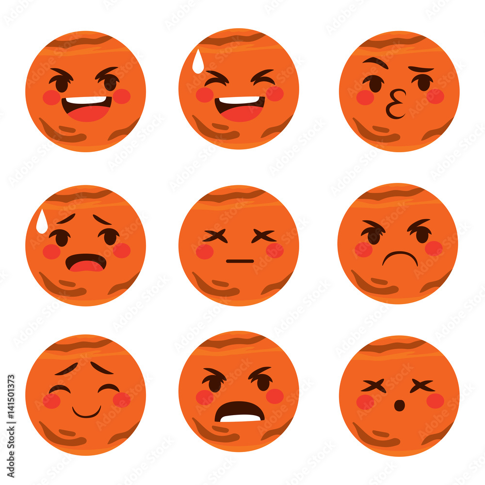 Set collection of cute different Mars planet emoji expressions Stock ...