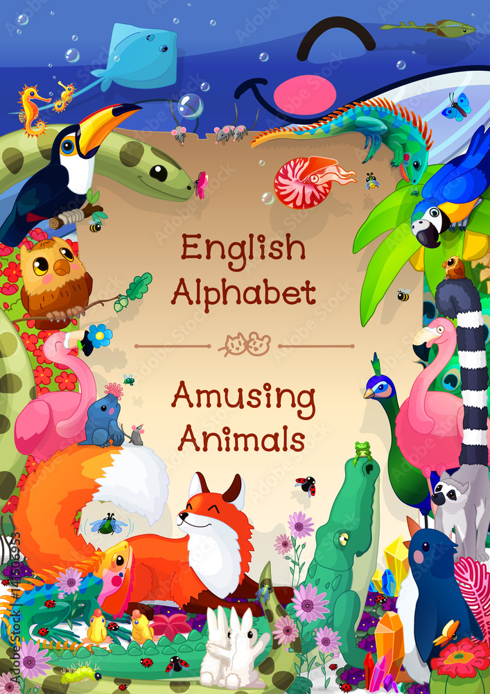 Book cover for English Alphabet series of Amusing Animals. Stock ...