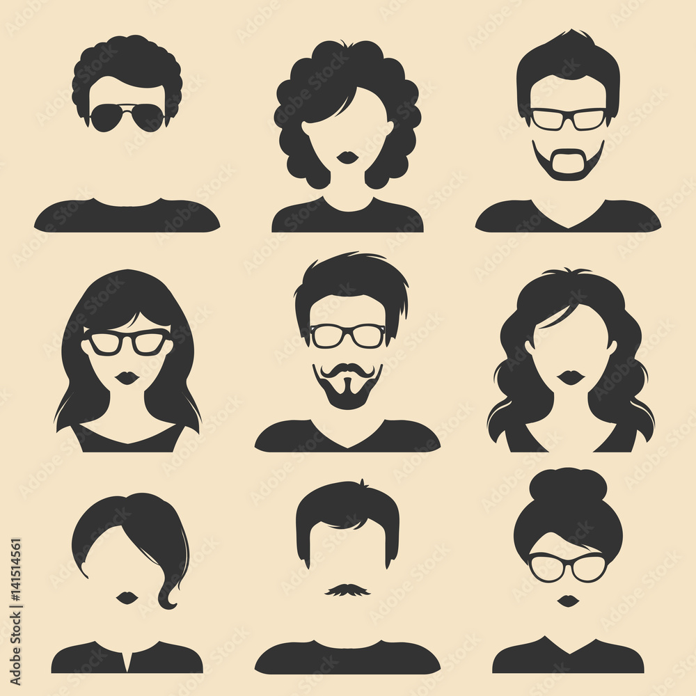 Vector set of different male and female icons in trendy flat style ...