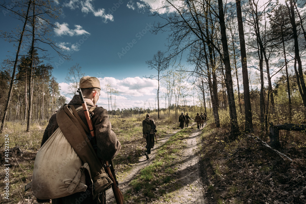 Re-enactors Dressed As Soviet Russian Red Army Infantry Soldiers Stock ...