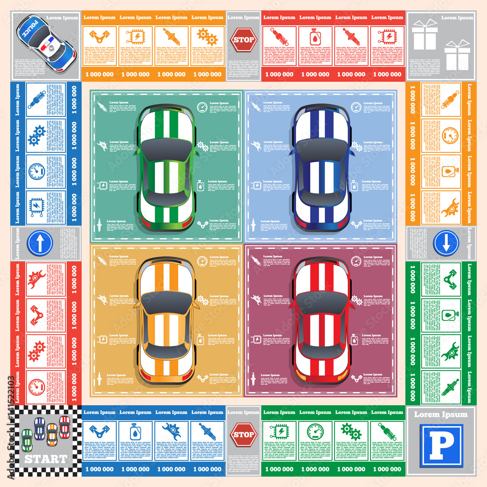 Car repair. Board game. Vector design for app game user interface ...