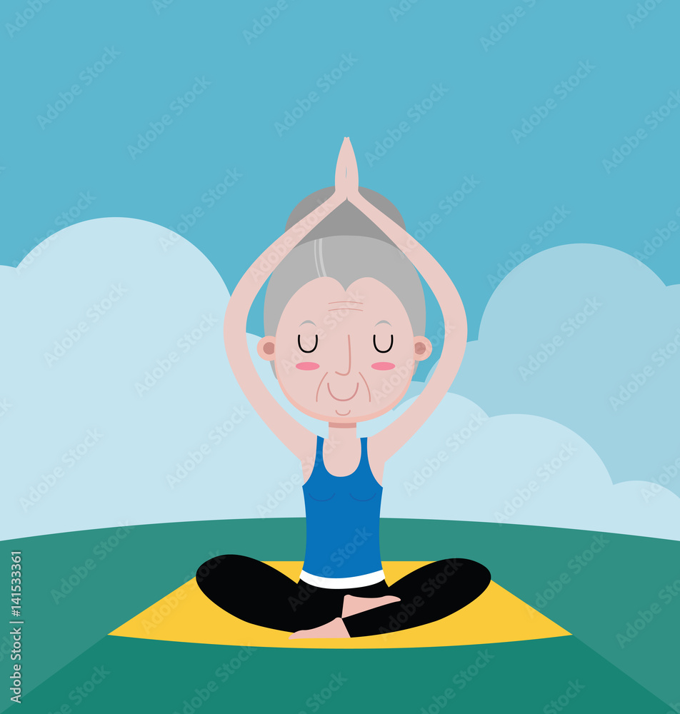 Old woman exercise with yoga relax, Vector cartoon Stock Vector | Adobe ...