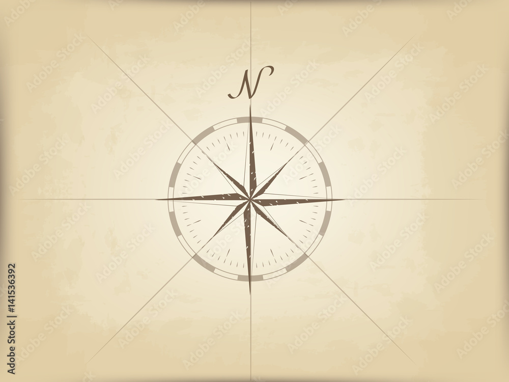 old map on parchment. vector. the compass design in the center. Stock ...
