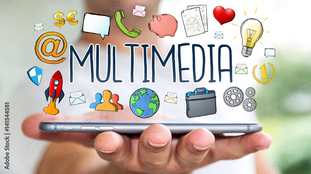 Businessman using hand-drawn multimedia technology presentation Stock ...