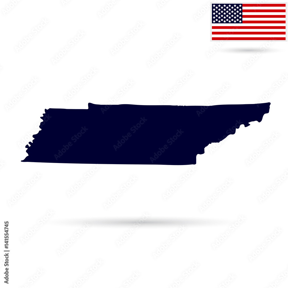 Map of the U.S. state Tennessee on a white background. American flag ...