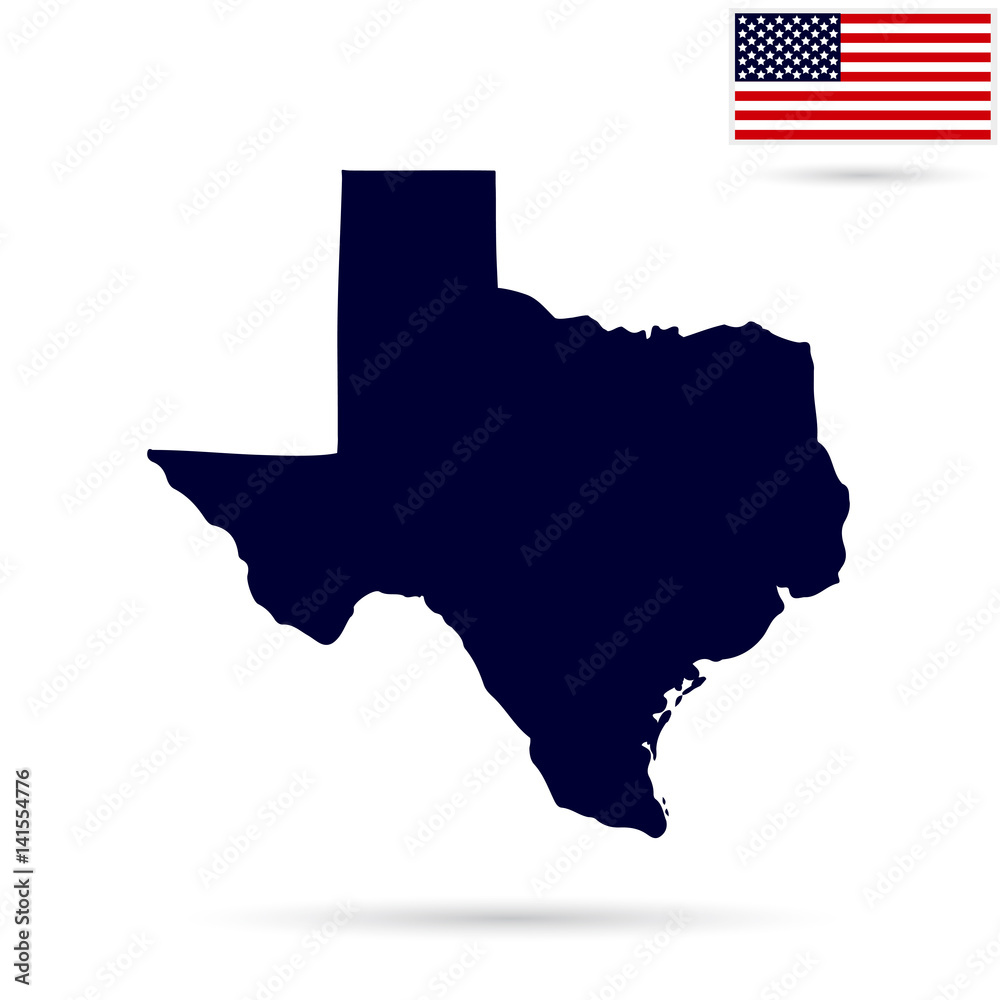 Map of the U.S. state Texas on a white background. American flag Stock ...