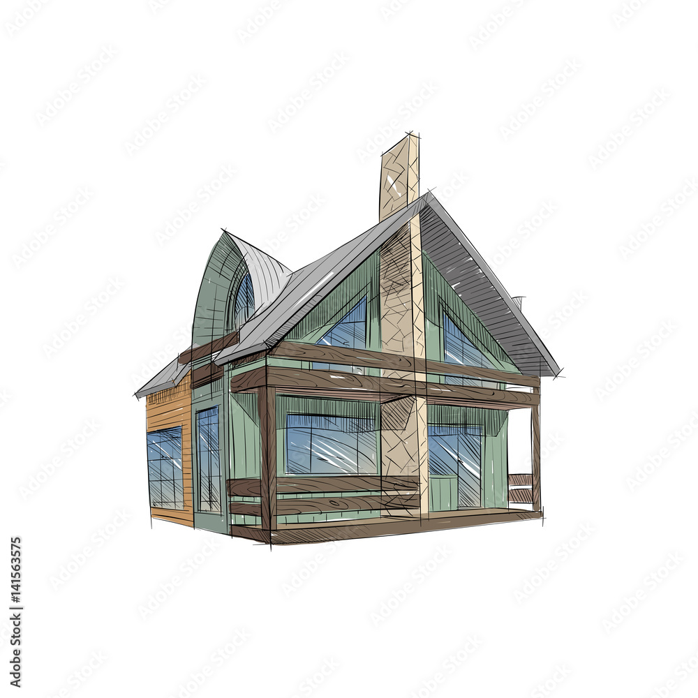 Hand drawn cottage house sketch design set. Vector illustration Stock ...