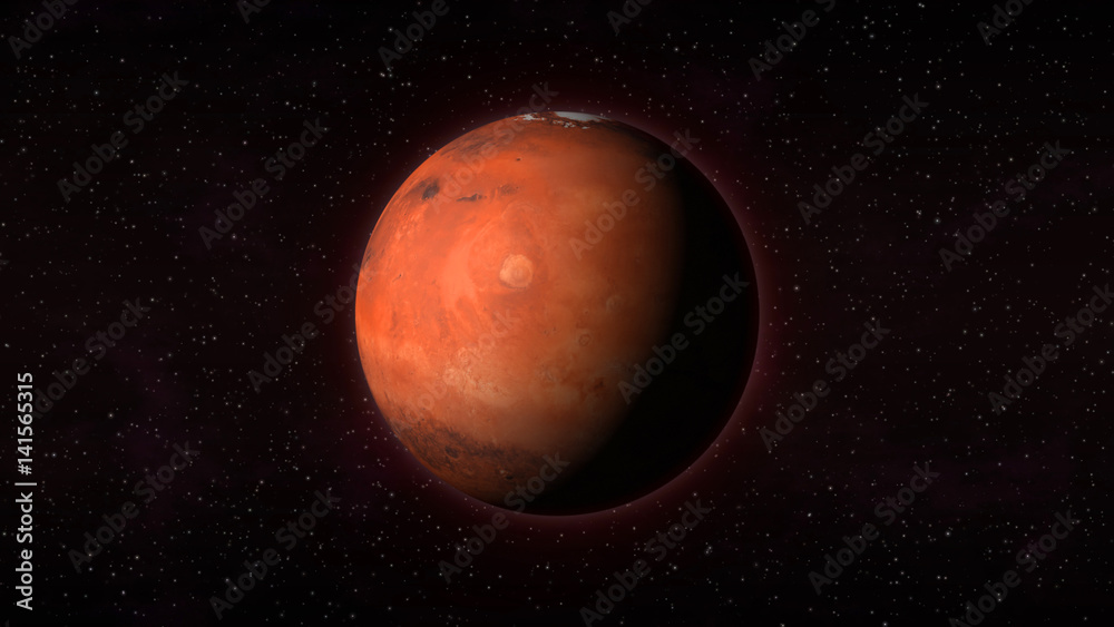 Planet Mars in outer space with stars in the background. Computer ...