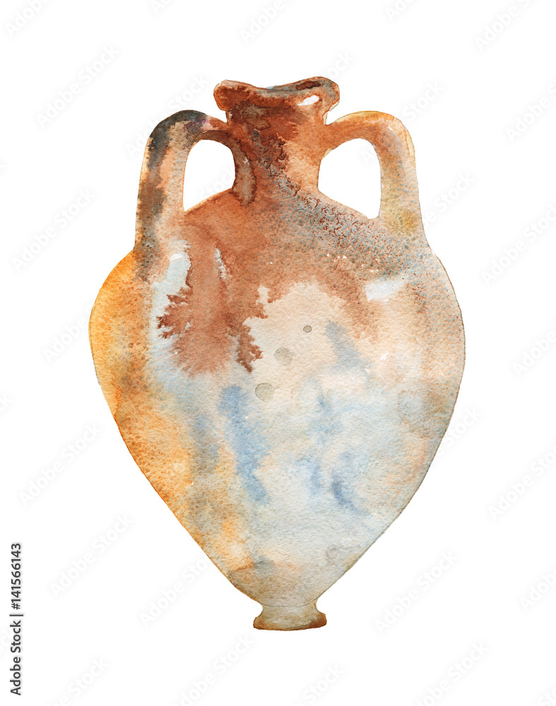 Vintage greek amphora. Hand drawn old vase with rust texture ...