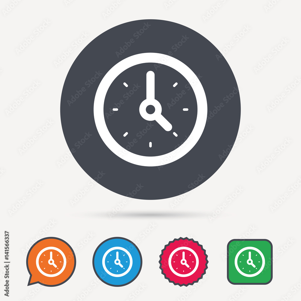 Clock icon. Mechanical watch symbol. Circle, speech bubble and star ...
