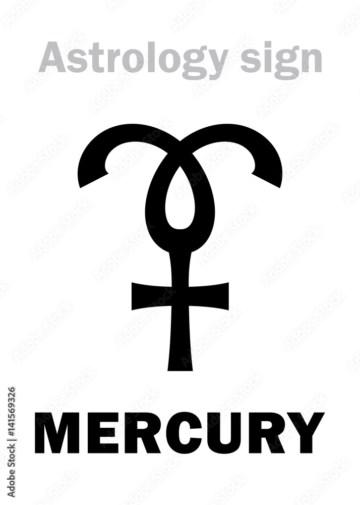 Astrology Alphabet: MERCURY, minor planet. Hieroglyphics character sign ...