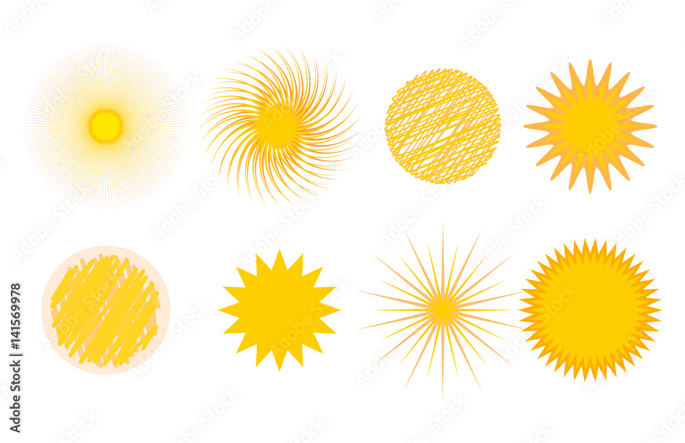 Sun burst star icon set vector illustration summer isolated nature ...