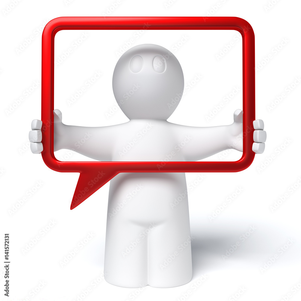 3d man holding textbox frame on white background, isolated Stock ...