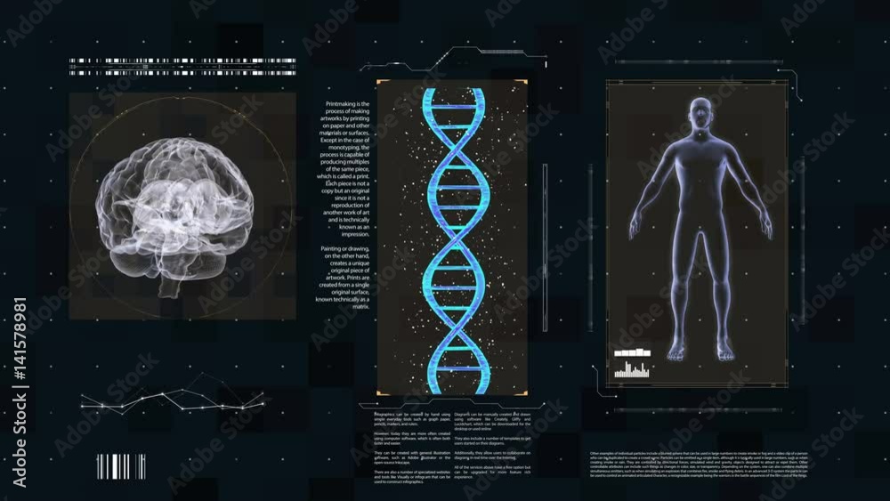 Vidéo Stock Medical futuristic interface. Shows the brain of the DNA ...