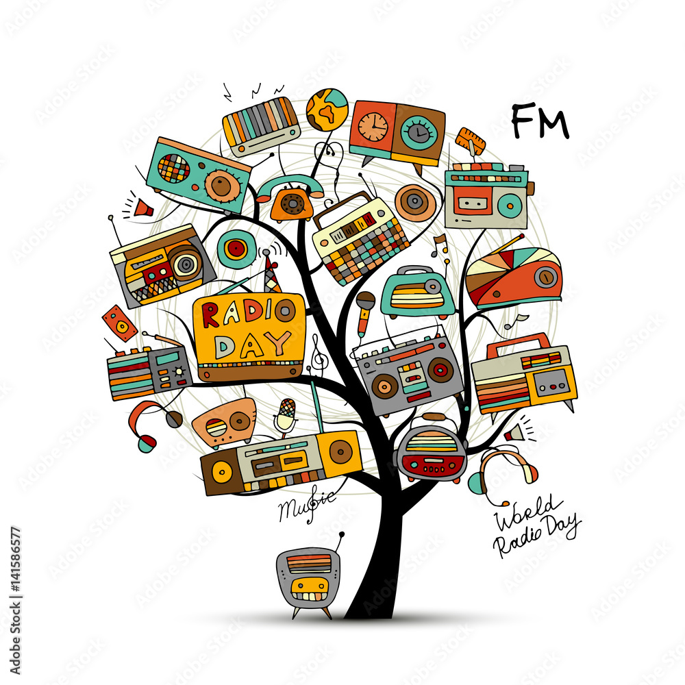 Vintage radio tree, sketch for your design Stock Vector | Adobe Stock