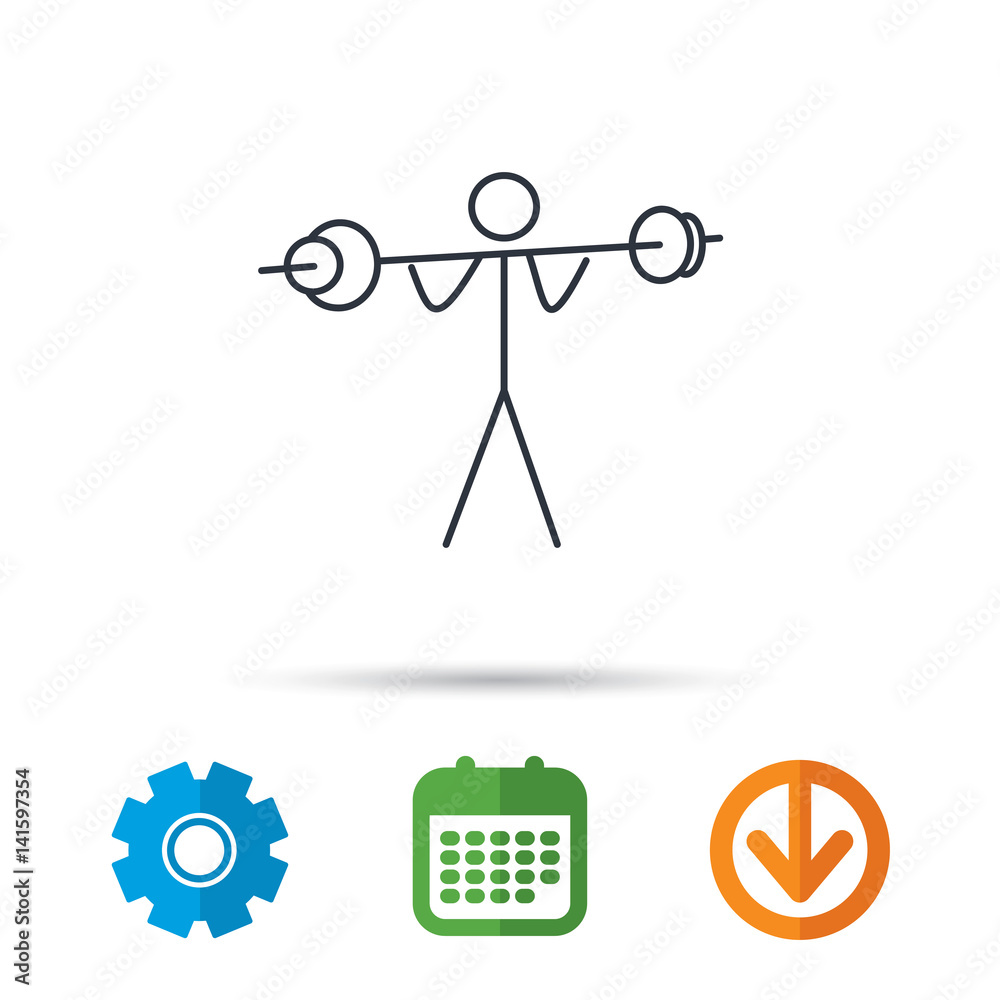 Weightlifting icon. Heavy fitness sign. Muscular workout symbol ...
