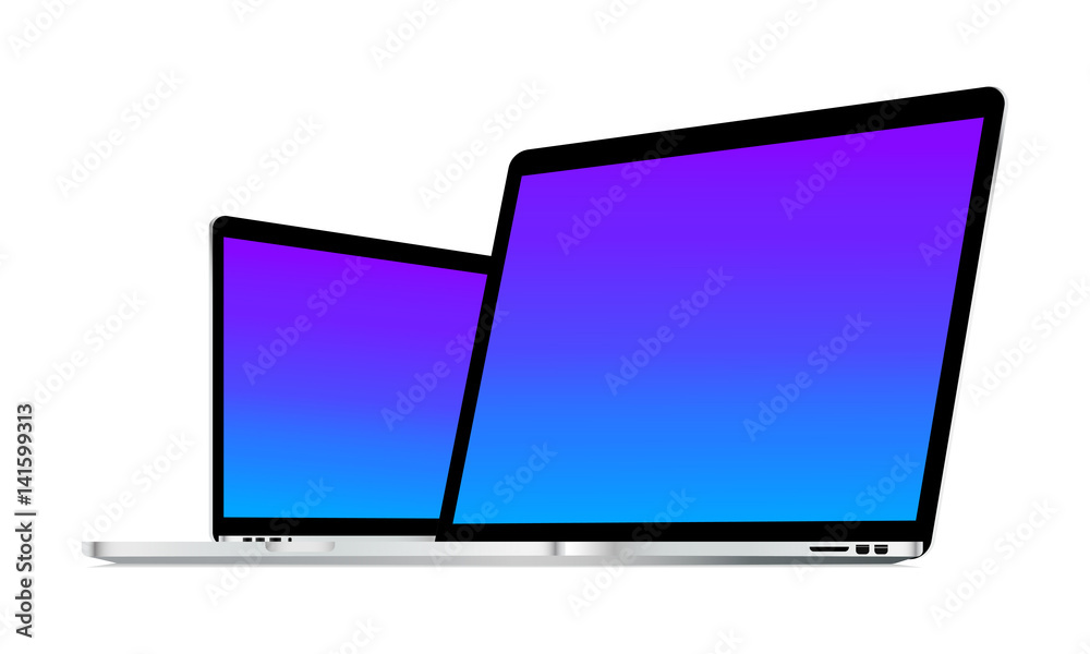 Laptop mockup with colourful blue-violet screen isolated on white ...