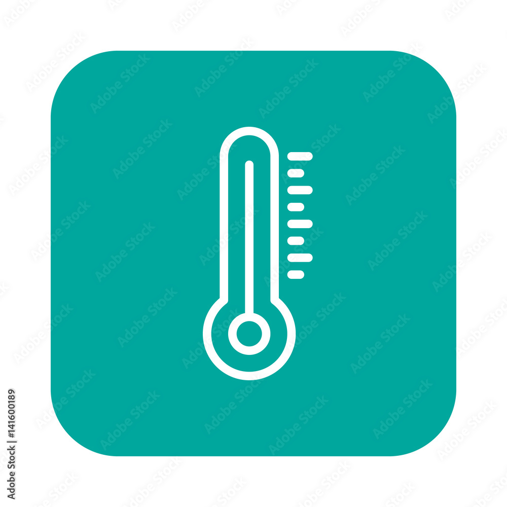 Thermometer flat line icon, linear vector sign on colorful rounded square button isolated on ...