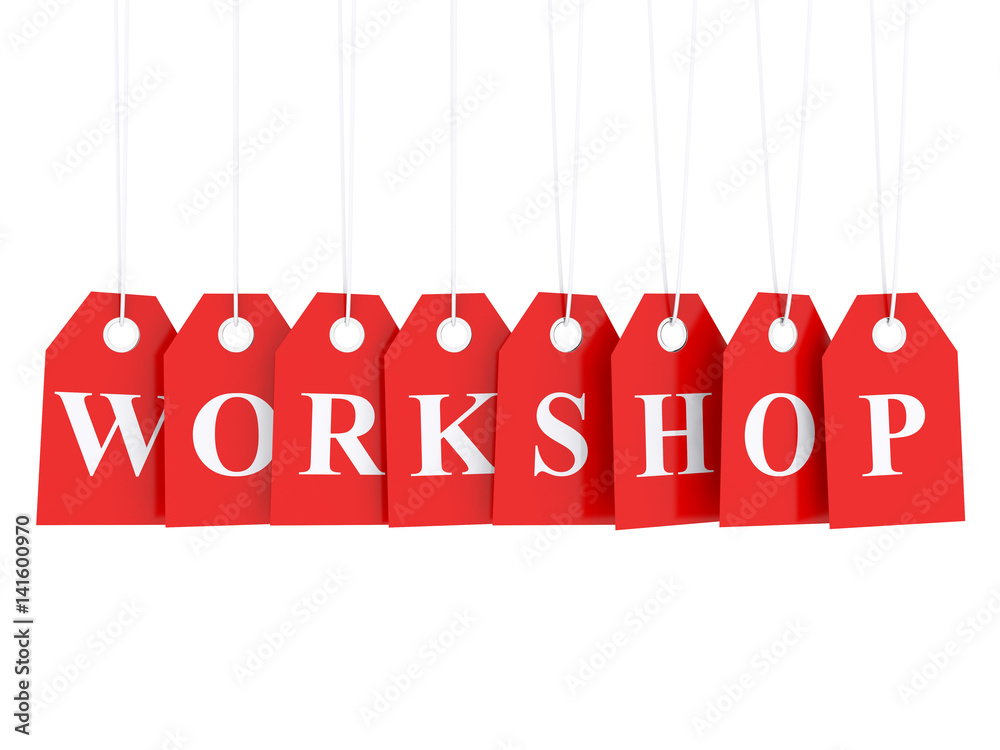 Workshop text on red hanging labels Stock Illustration | Adobe Stock