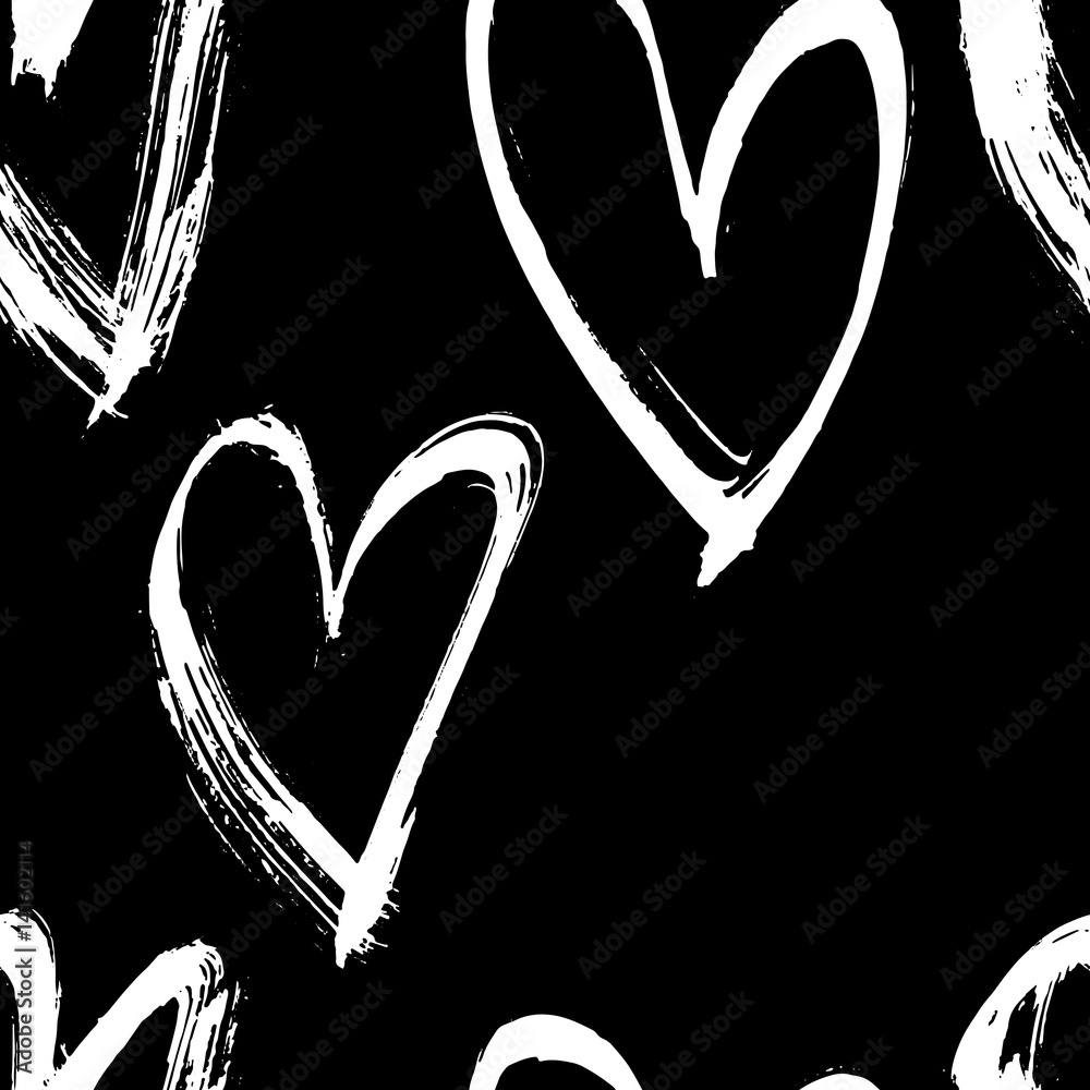 Abstract seamless heart pattern. Ink illustration. Black and white ...
