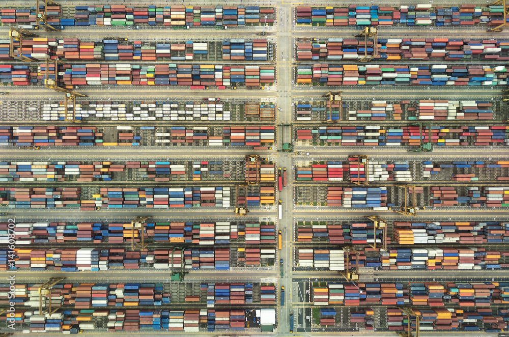 Shipping containers from overhead international trade logistics Stock ...