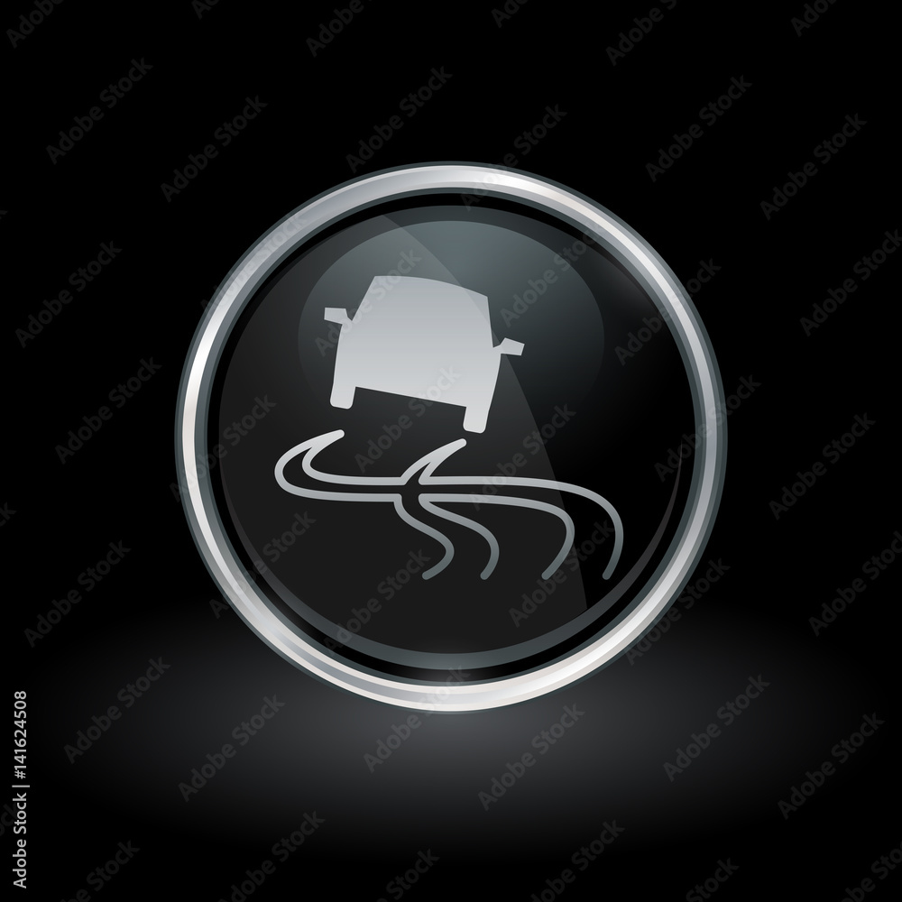 Road slippery when wet warning symbol with vehicle traction control ...