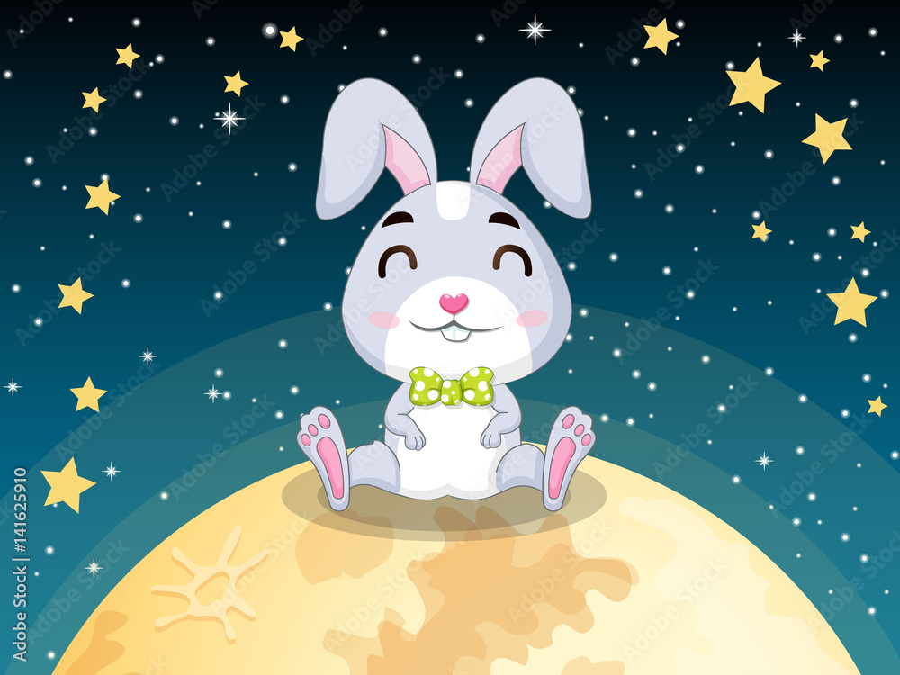 Rabbit sitting on the surface of the full moon Stock Vector | Adobe Stock
