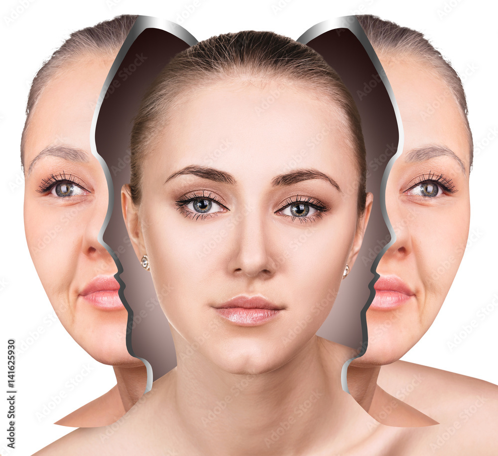 Female face before and after facial rejuvenation Stock Photo | Adobe Stock