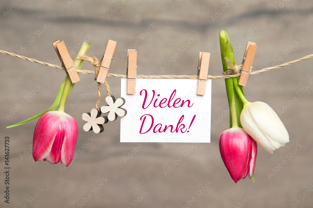 Tulpen und Karte: Vielen Dank! Stock Photo | Adobe Stock