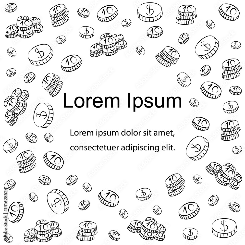 Hand Drawn Coins. Doodle Money Rain. Sketch Drawings of Cash. Template ...