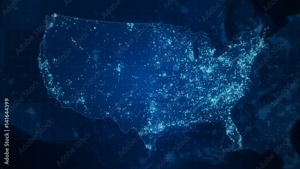 Global Blue USA Map Loop. USA map with visual effects and glowing ...