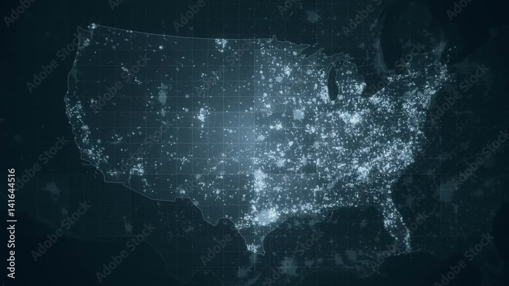 Global Grey USA Map Loop. USA map with visual effects and glowing ...