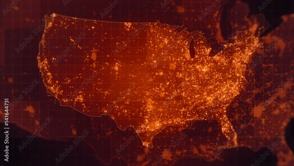 Vídeo do Stock: Global Red USA Map Loop. USA map with visual effects ...