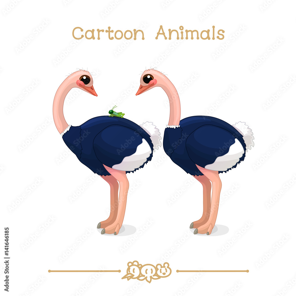 Toons series cartoon animals: african ostrich and grasshopper Stock ...