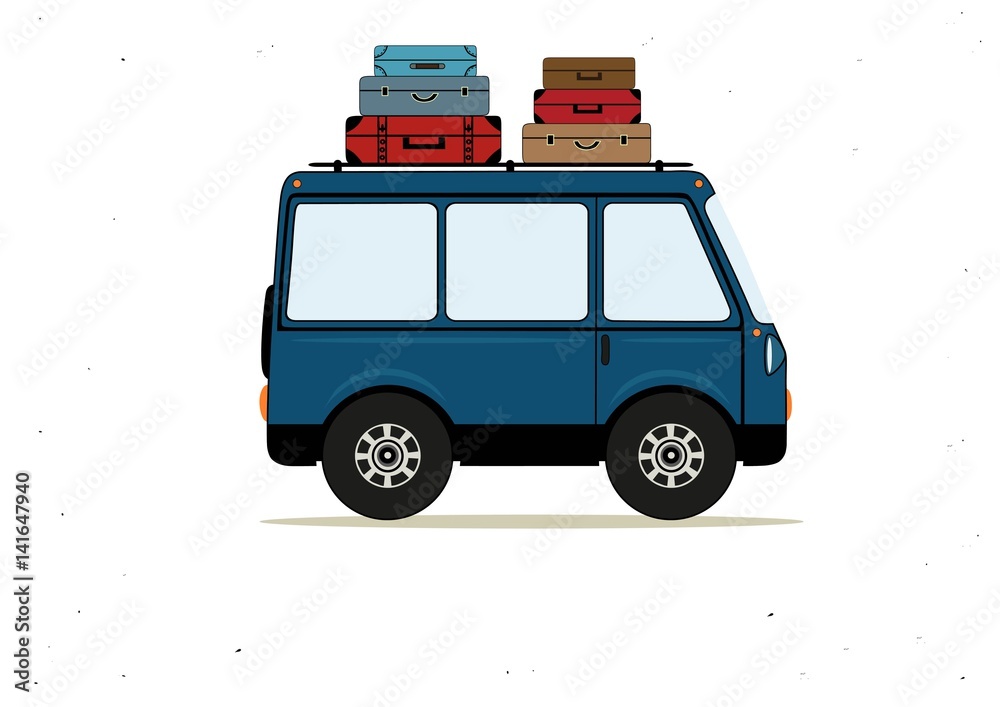 Cartoon lue bus with suitcases Stock Vector | Adobe Stock