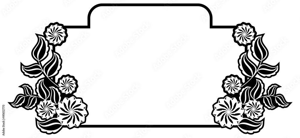 Black and white label with flowers silhouettes. Copy space. vector clip ...