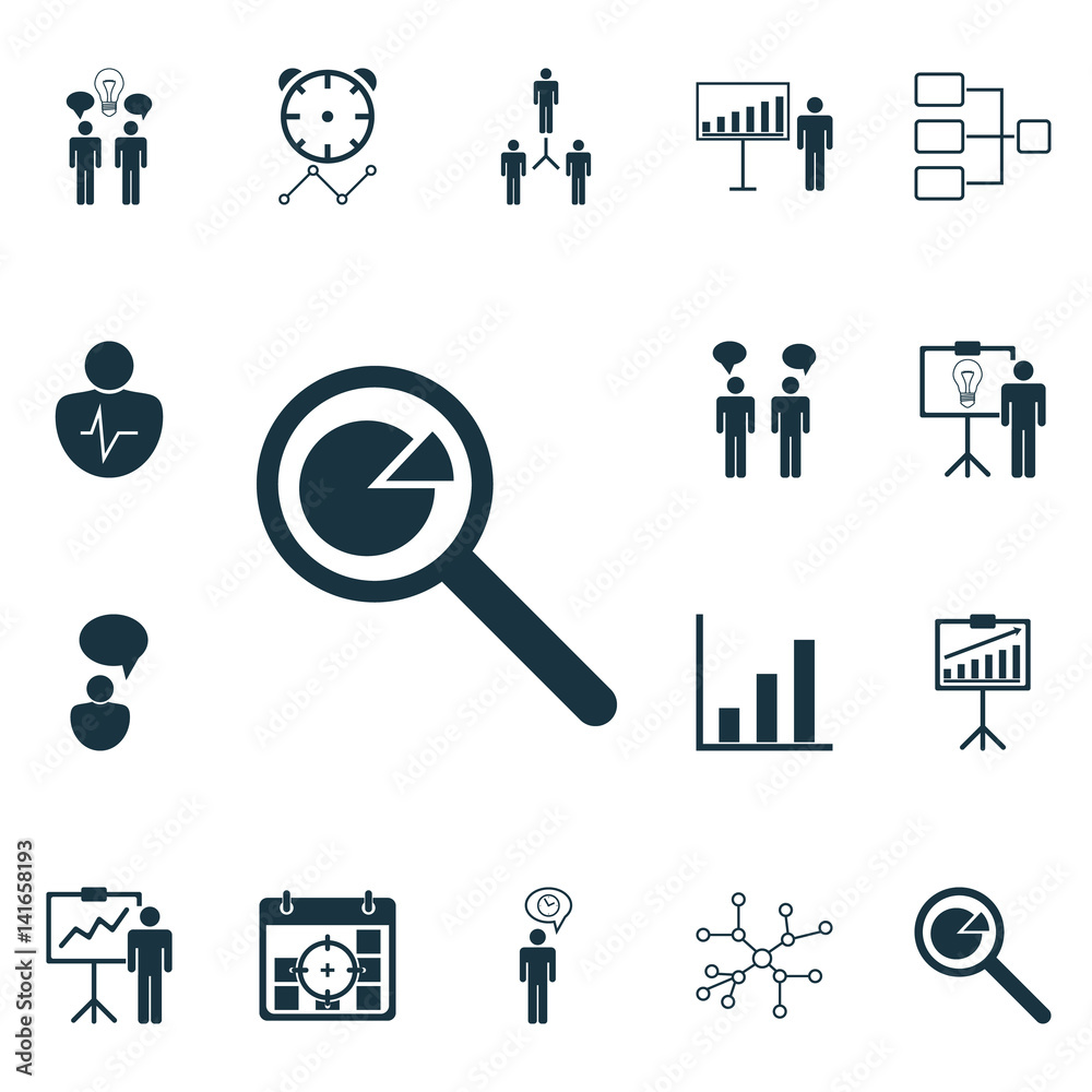 Set Of 16 Executive Icons. Includes Co-Working, Reminder, Bar Chart And ...