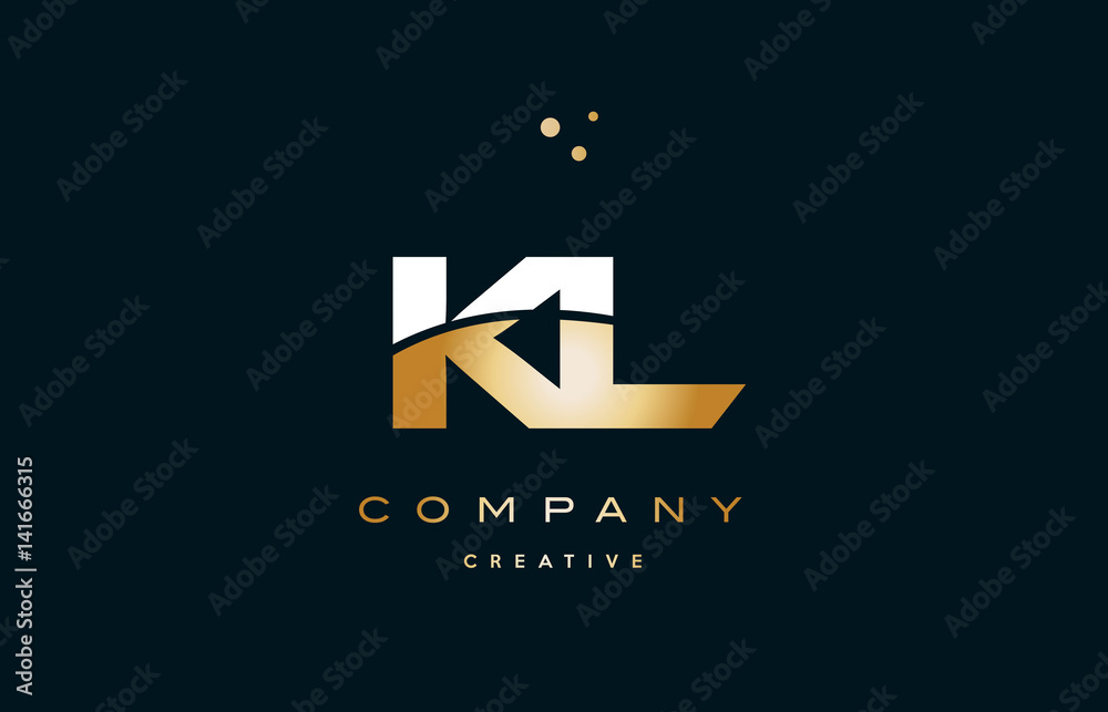 kl k l white yellow gold golden luxury alphabet letter logo icon ...