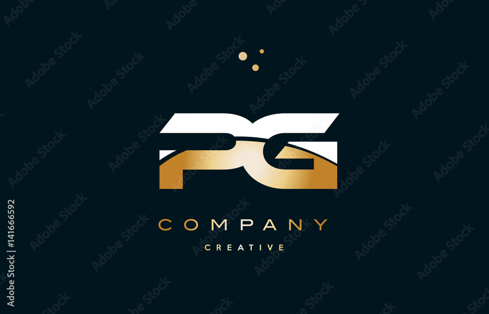 pg p g white yellow gold golden luxury alphabet letter logo icon ...