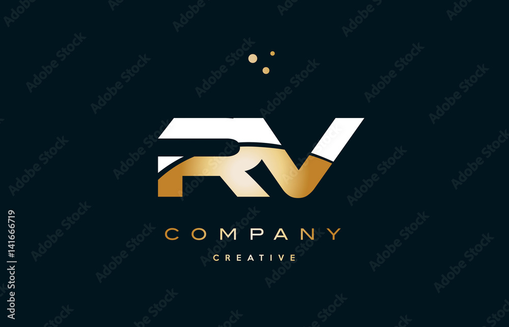 rv r v white yellow gold golden luxury alphabet letter logo icon ...