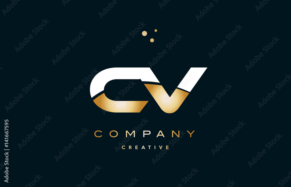 cv c v white yellow gold golden luxury alphabet letter logo icon ...