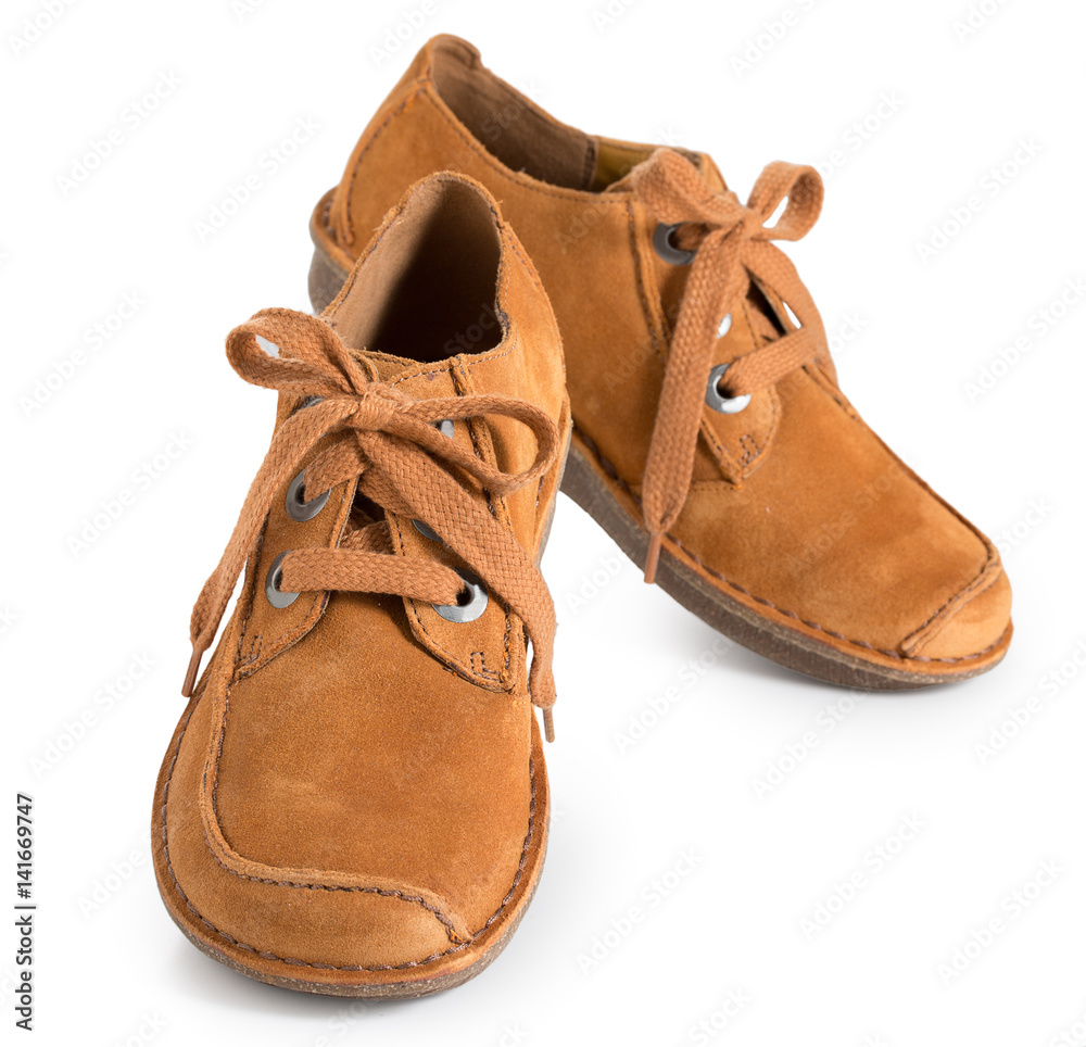 Pair of fashion stylish chamois leather shoes for women, isolated on a ...