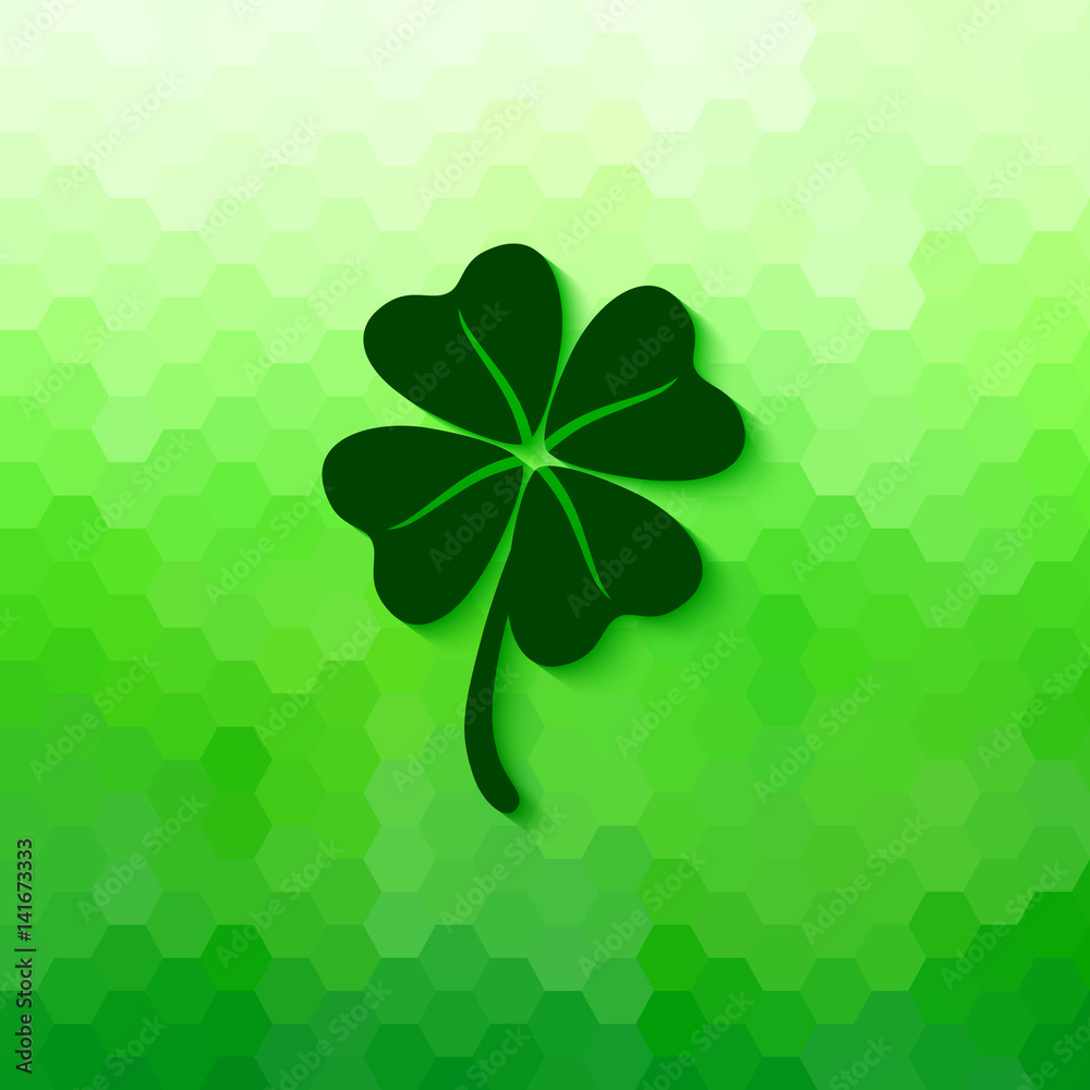Four leaves lucky clover with soft shadow. Vector lucky symbol isolated ...