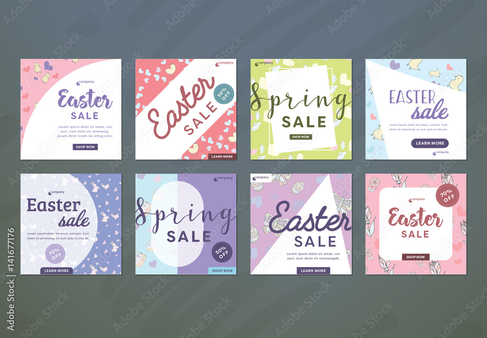 8 Square Easter Sale Ad Layouts for Social Media Stock Template | Adobe ...