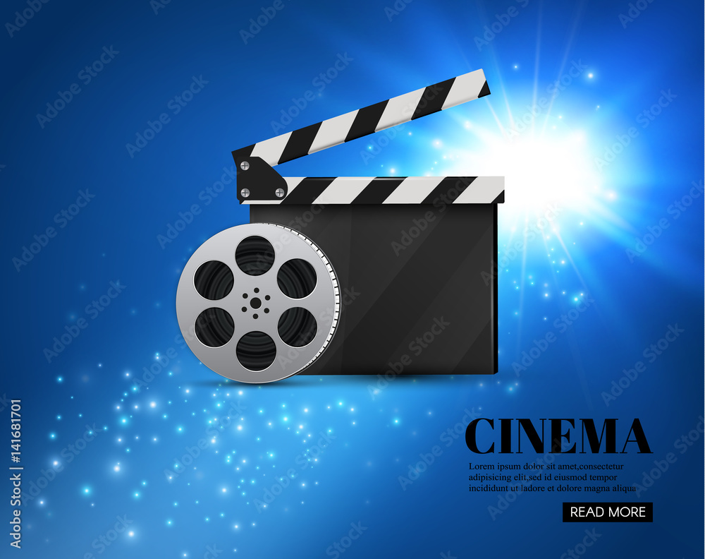 Cinema Background With Movie.Blue background with light star.Clapper ...