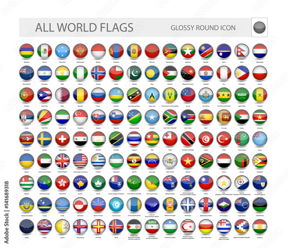 Round Glossy World Flags Vector Collection Stock Vector | Adobe Stock