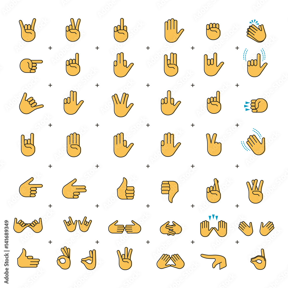 Set of hand emoticon vector with line Stock Vector | Adobe Stock