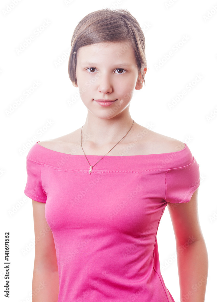 Teenage girl wearing pink blouse Stock Photo | Adobe Stock