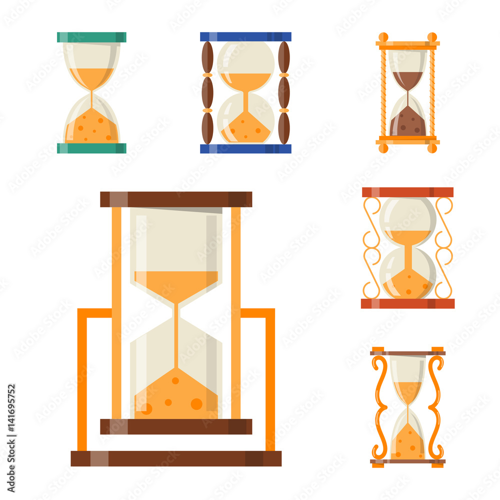 Sandglass icon time flat design history second old object and sand ...